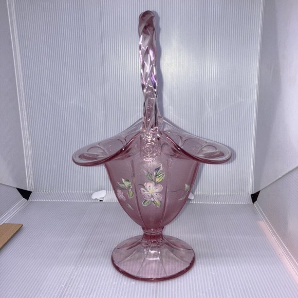 Fenton | Art | Fenton Translucent Pink Bridal Basket Twisted Rope ...